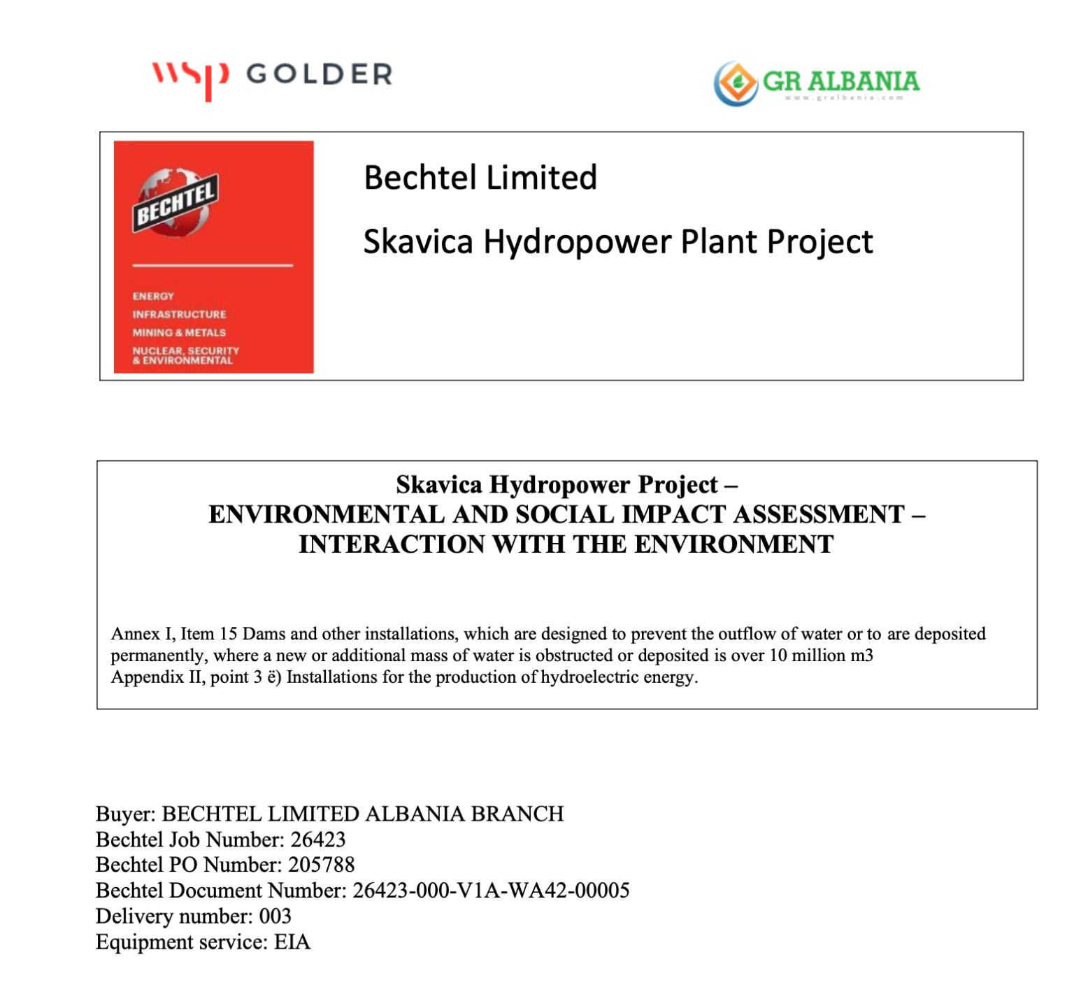 Skavica HYDROPOWER PLANT PROJECT-Preliminary ESIA Skavica https://www ...
